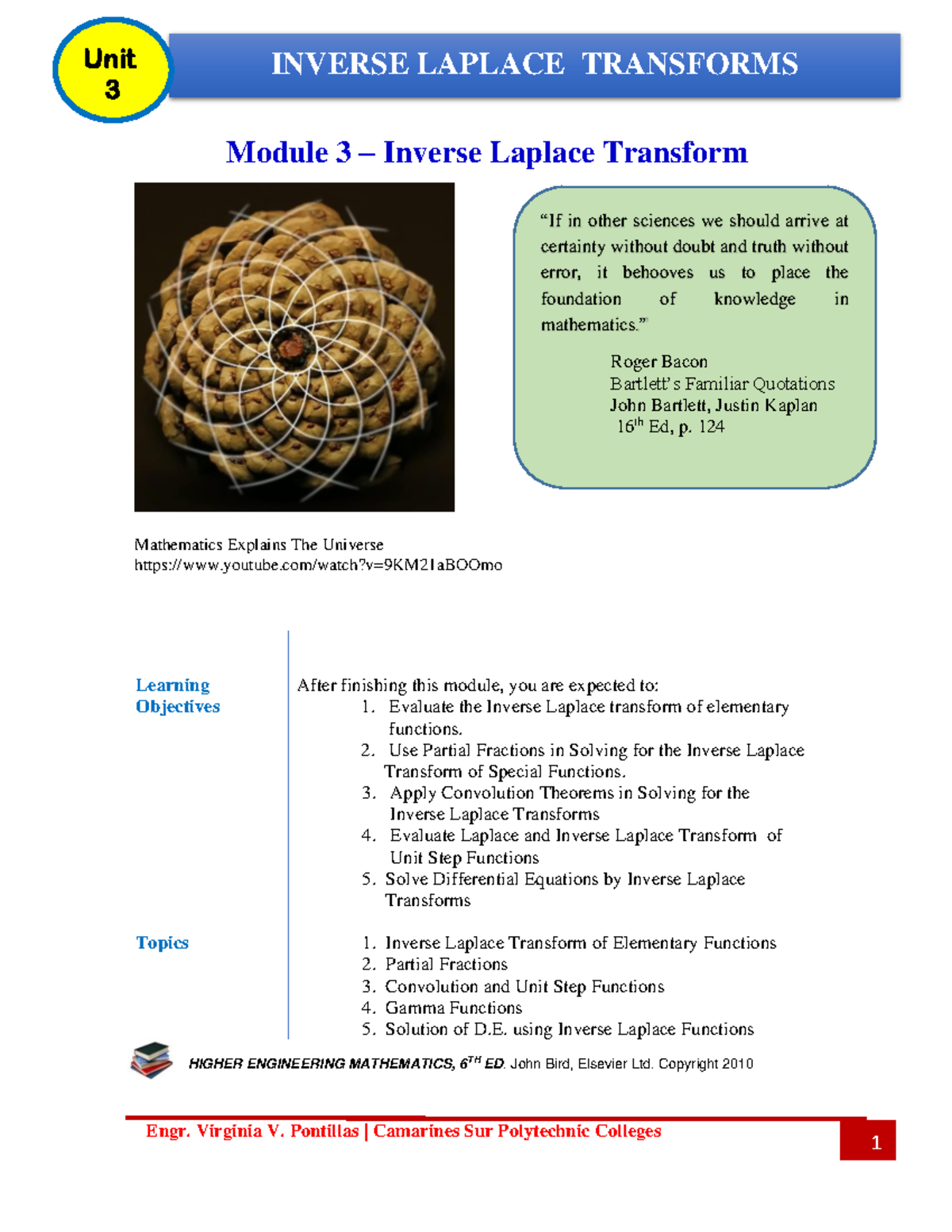 Module 3 Inverse Laplace Transform Part 3 - Engr. Virginia V. Pontillas | Camarines Sur ...