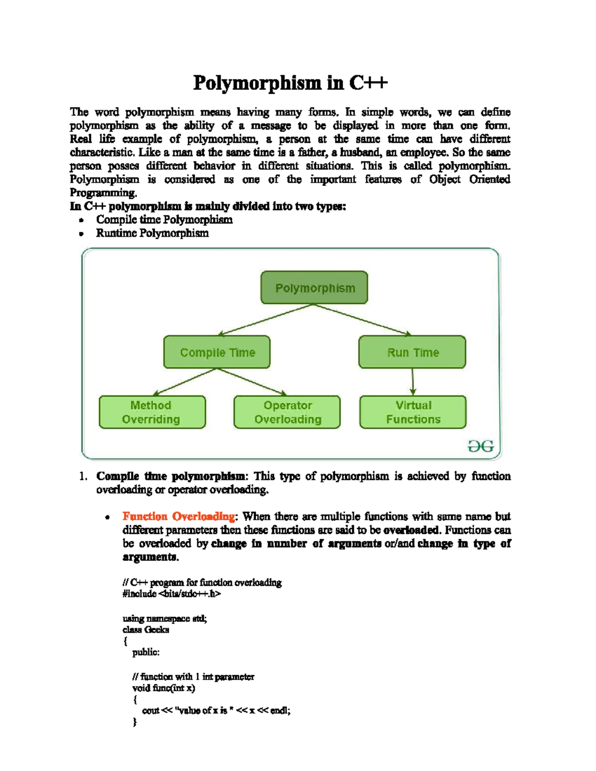 Polymorphism in C++: Understanding Compile Time and Runtime Types - Studocu