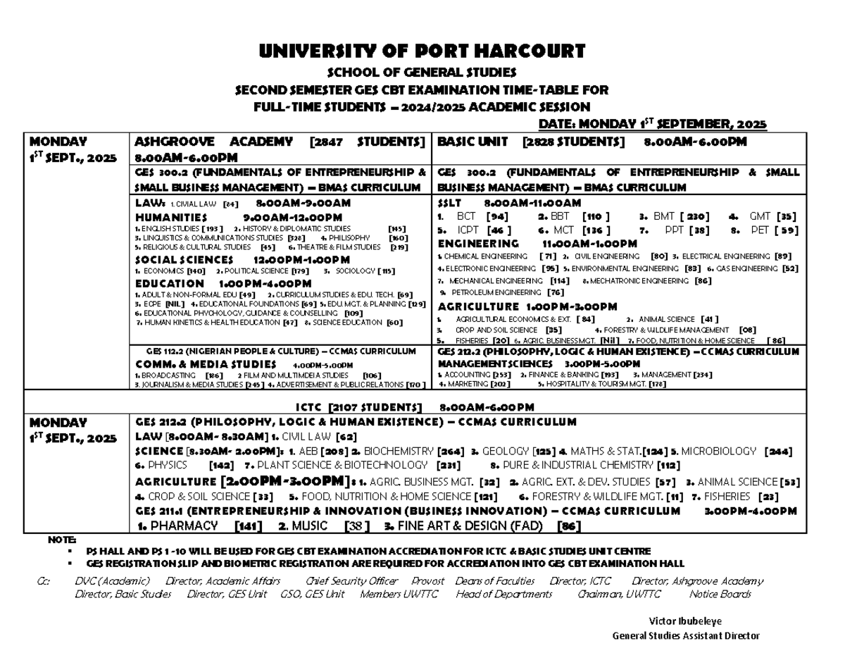 GES 300.2 & GES 212.2 Second Semester Exam Timetable 2024-2025 - Studocu