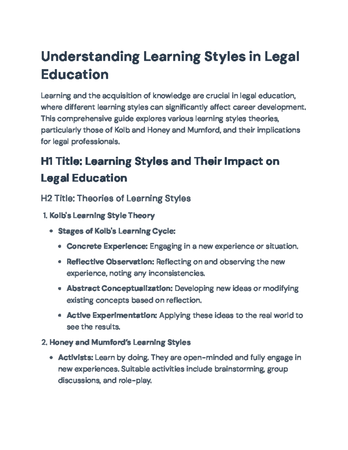 Learning Styles and Their Impact on Legal Education (Course Code ...