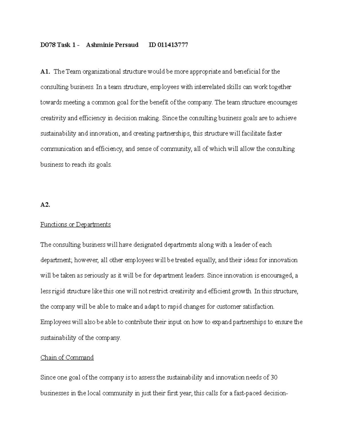 D078 Task 1 - D078 task 1 passed - D078 Task 1 - Ashminie Persaud ID ...