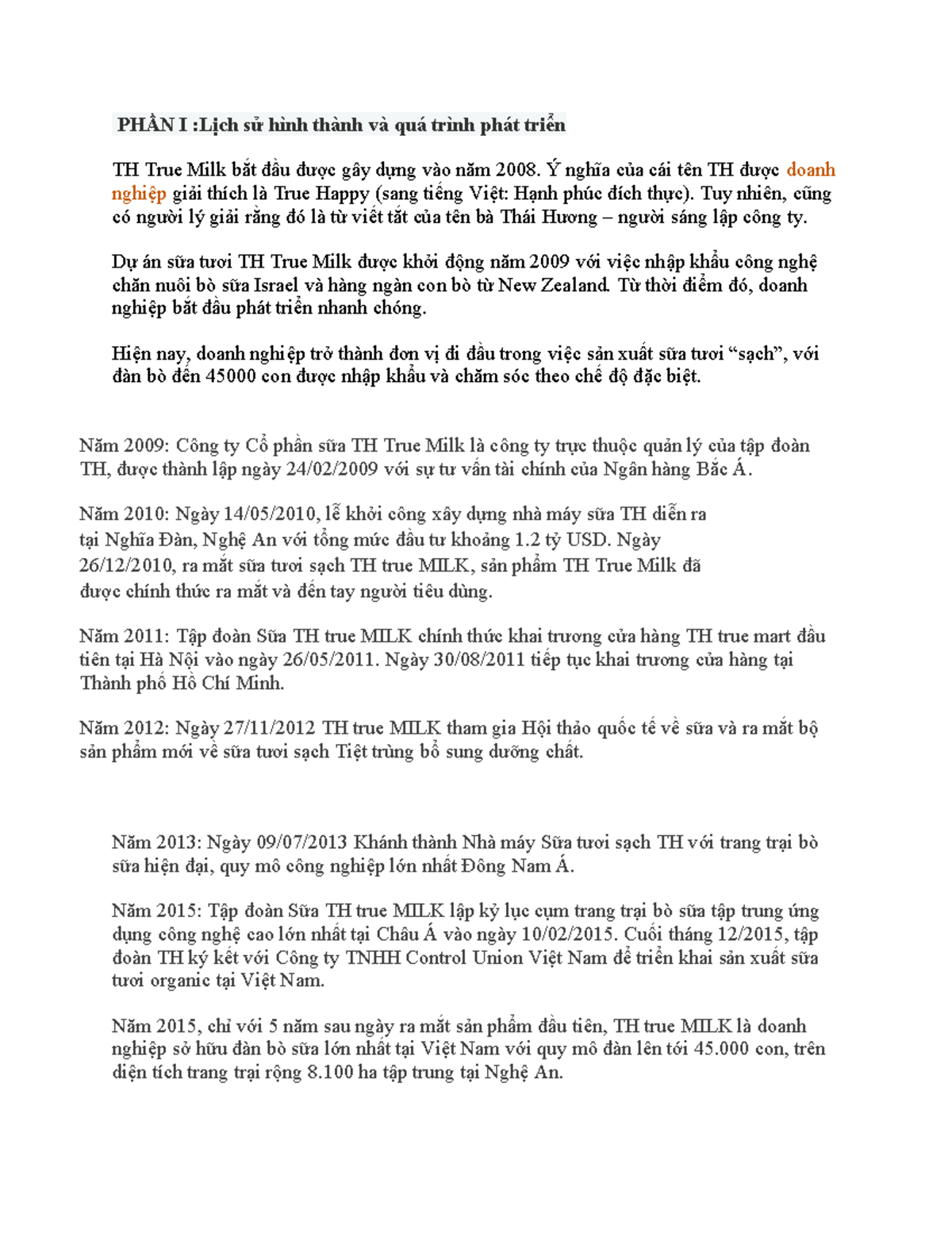 PHÂN TÍCH TÌNH HÌNH TH TRUE MILK: LỊCH SỬ VÀ THÀNH TỰU (NHÓM 1) - Studocu