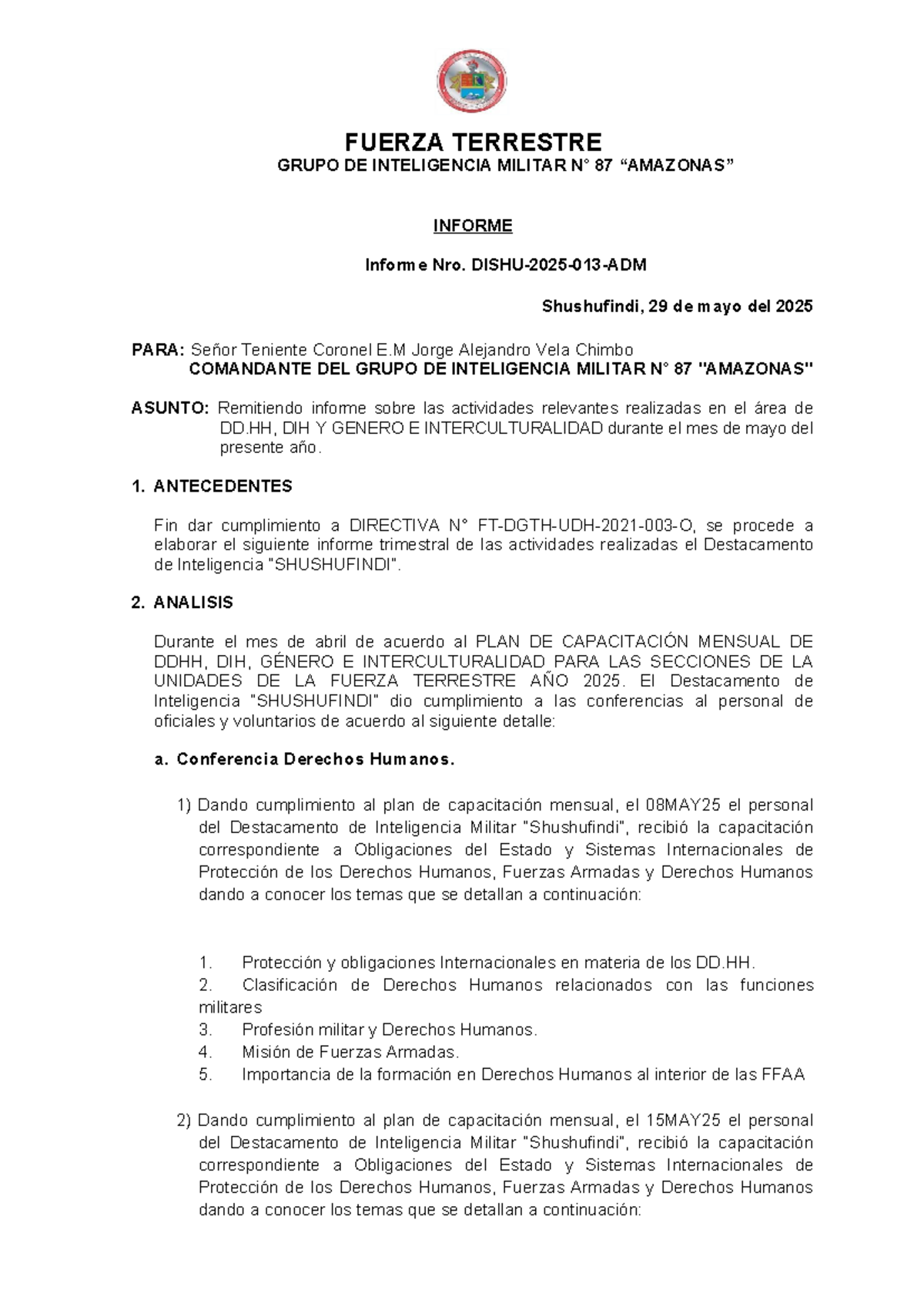 Informe de Gestión sobre DDHH, DIH, Género e Interculturalidad - FUERZA - Studocu