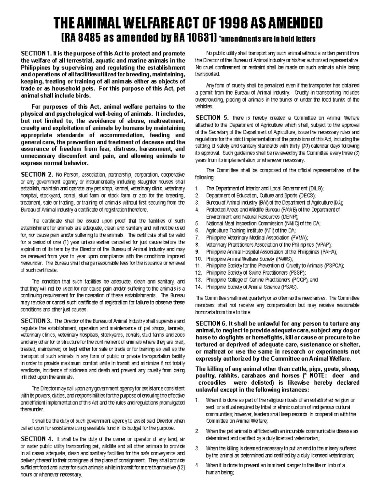RA 8485 as Amended by RA 10631: Overview of the Animal Welfare Act ...