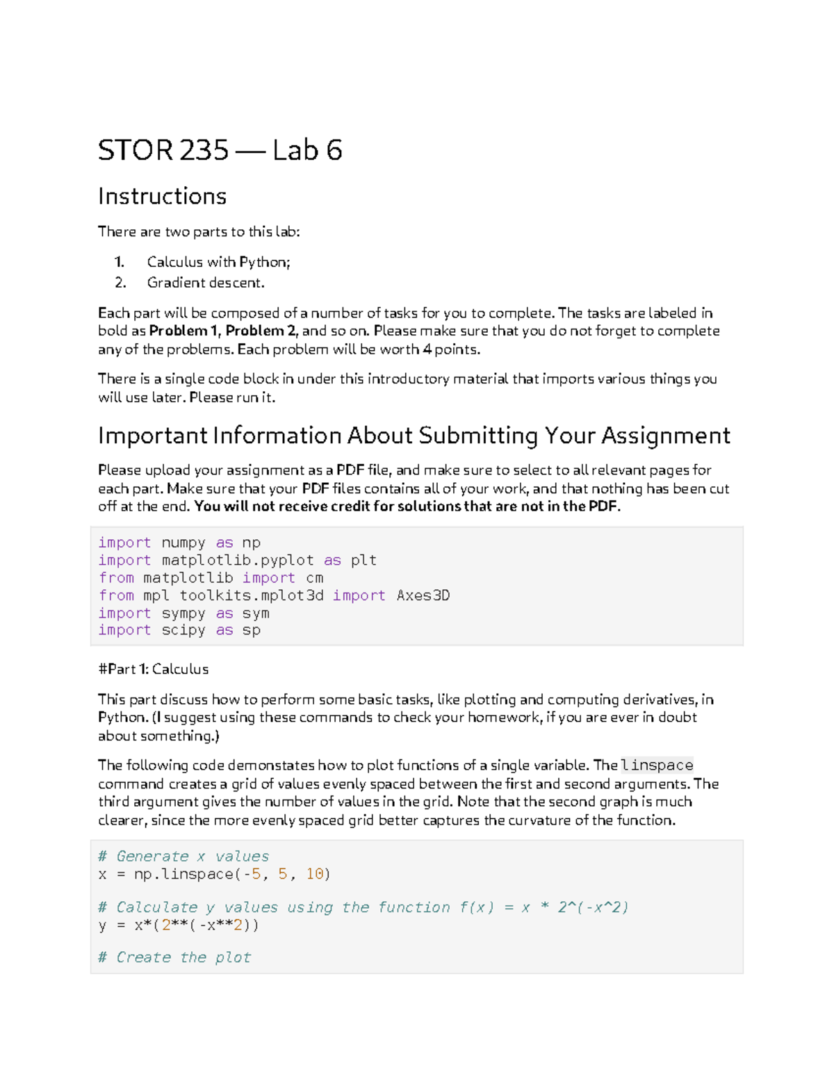 STOR 235 Lab 6: Calculus with Gradient Descent Instructions - Studocu