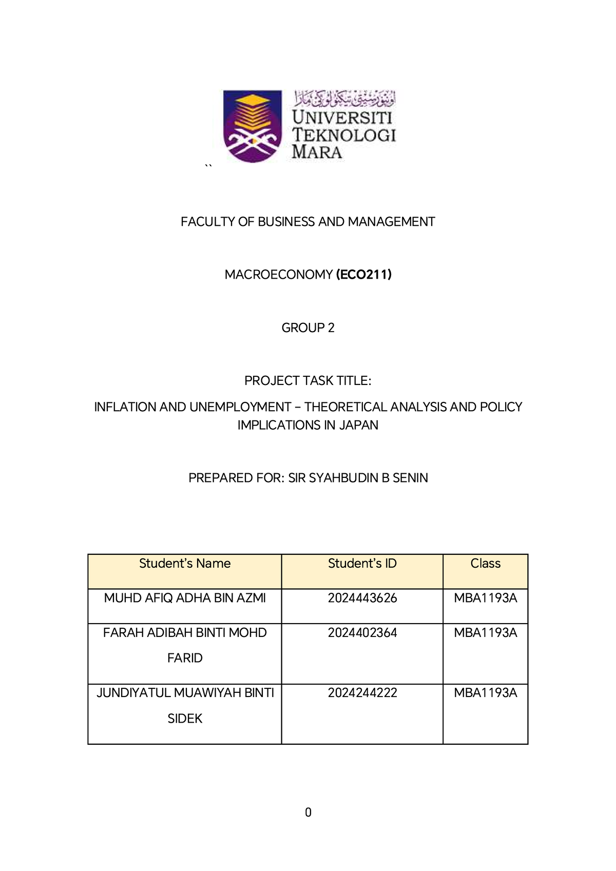 ECO211 Group 2 Project: Inflation & Unemployment Analysis in Japan ...