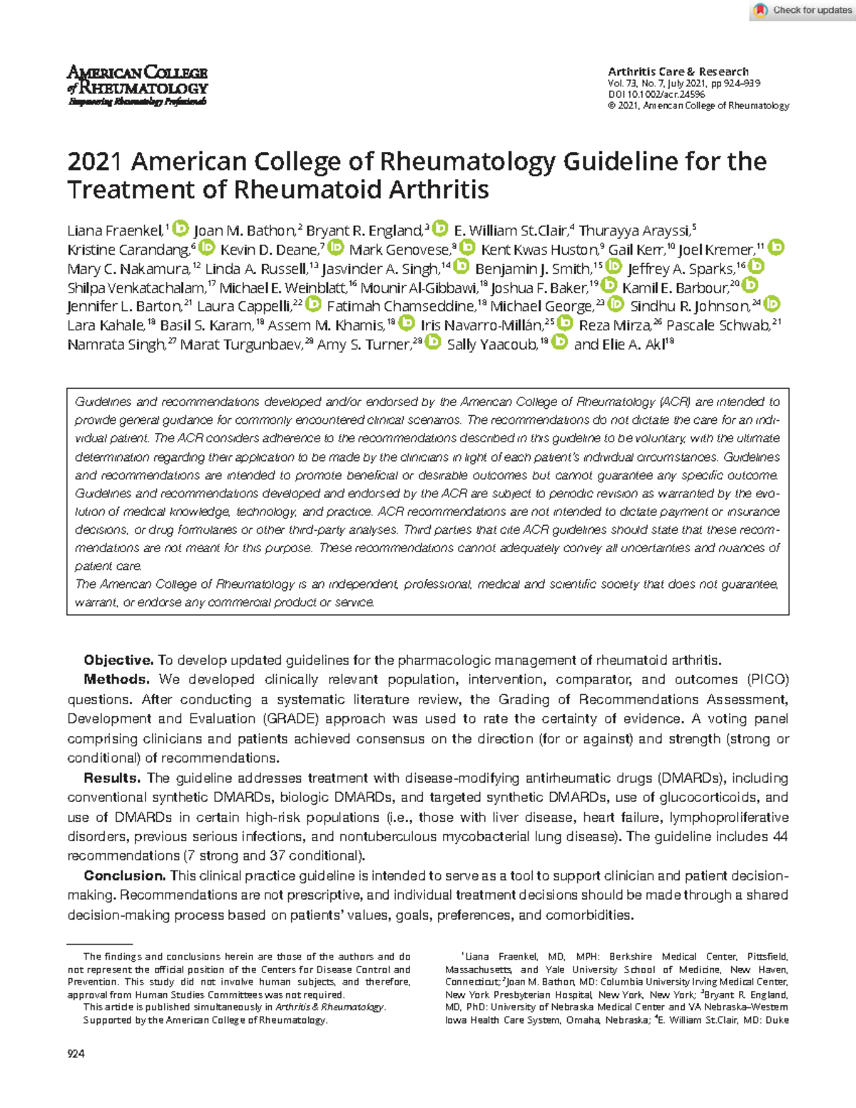 ACR RA Treatment Guidelines 2021: Key Recommendations and Insights ...