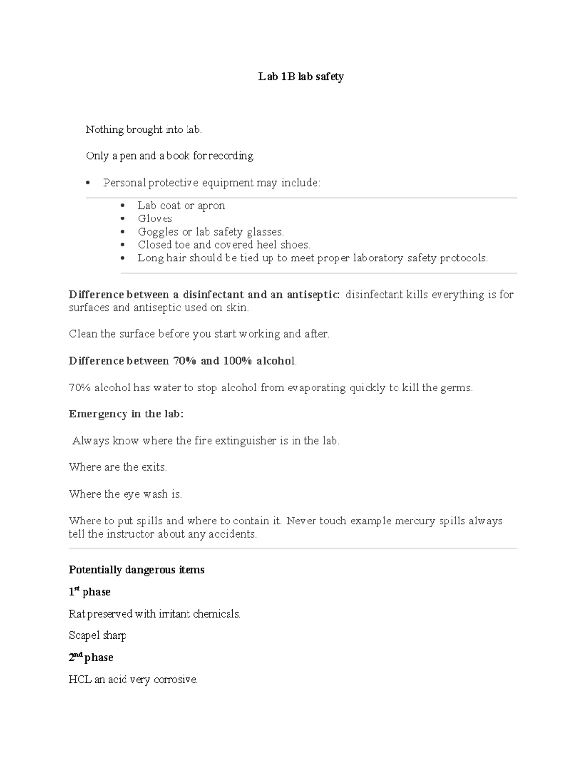 Lab Safety Review - A&P Exam 1 Study Guide - Studocu
