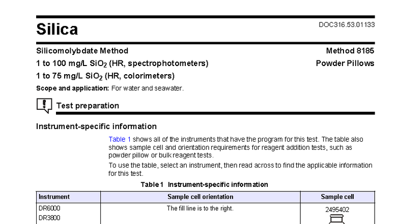 Silica DOC316.53.01133: Silicomolybdate Method Overview and Procedure ...