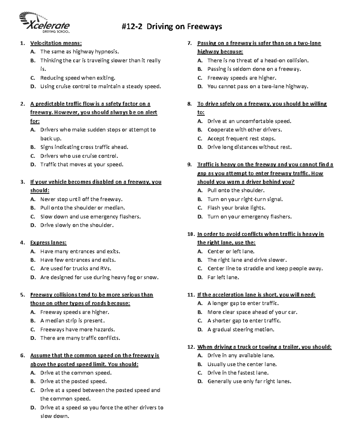 12-2 Freeway Driving: Key Concepts & Safety Tips - Studocu