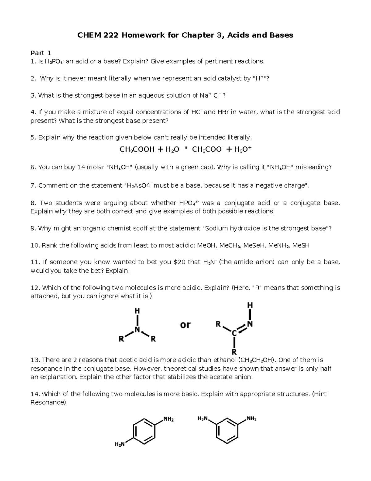 CHEM 222 Chapter 3 Homework: Acids and Bases Practice F21 - Studocu