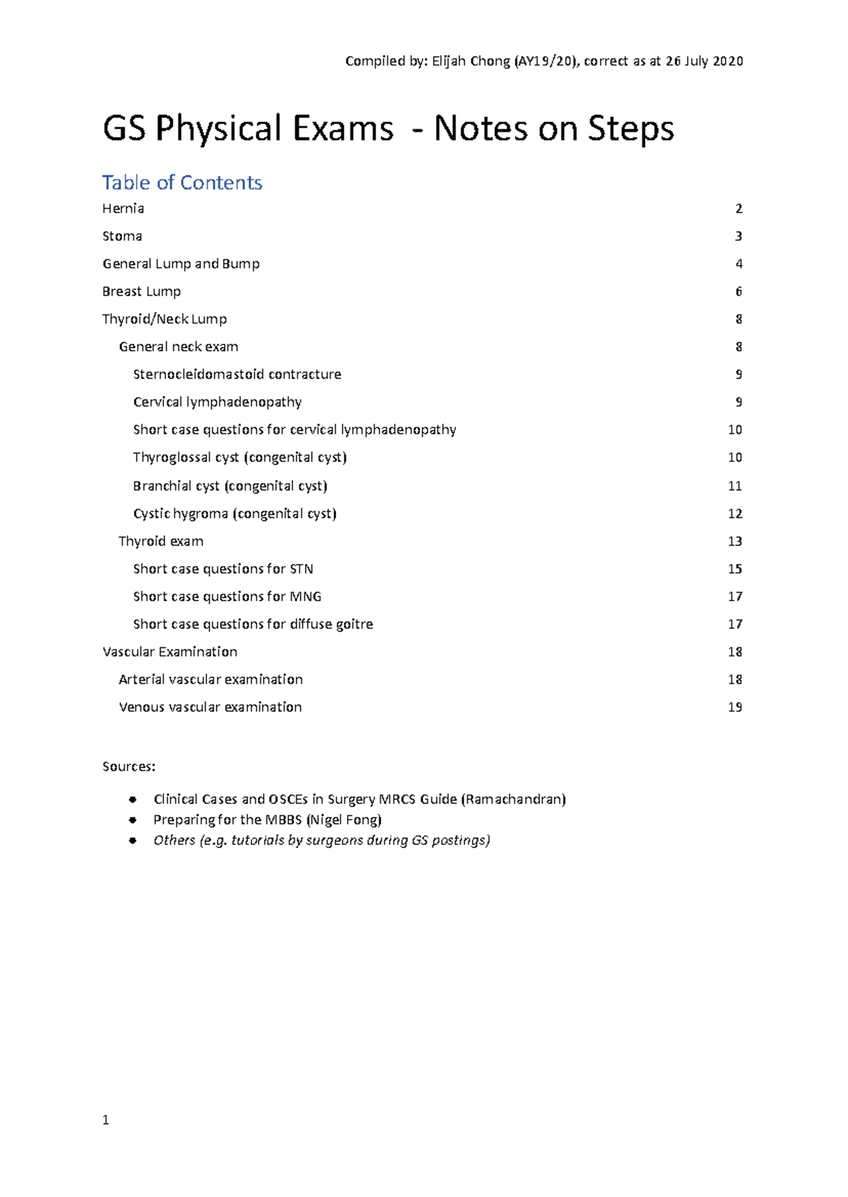 GS Physical Exam Notes Compilation by Elijah Chong (as of 26 July 2020 ...