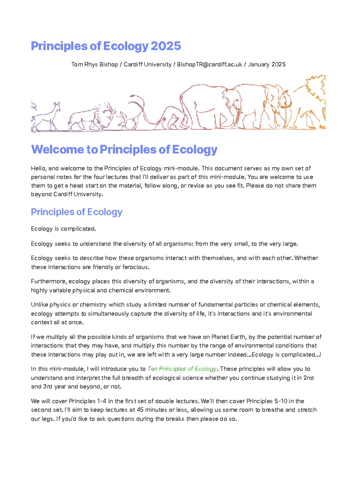 Principles of Ecology 2025: Comprehensive Lecture Notes - Studocu