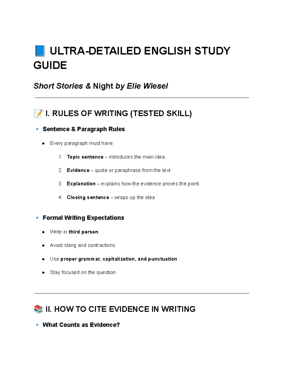 ENGLISH FINAL STUDY GUIDE: Short Stories Analysis & Writing Rules - Studocu