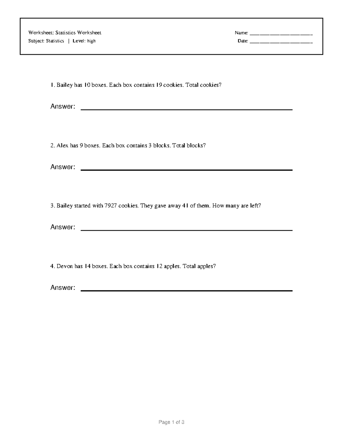 Statistics Worksheet 4: Problem Set and Answer Key - Studocu