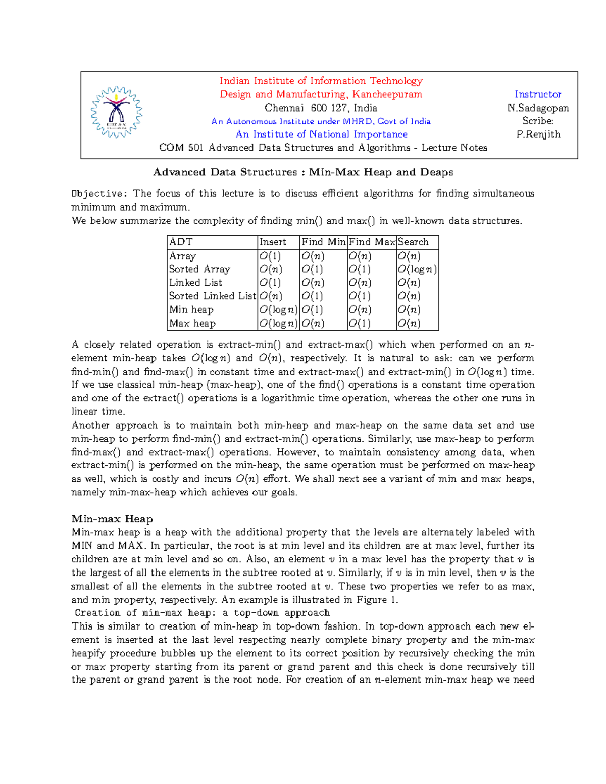 COM 501 Advanced Data Structures and Algorithms: Min-Max Heap Lab Notes ...