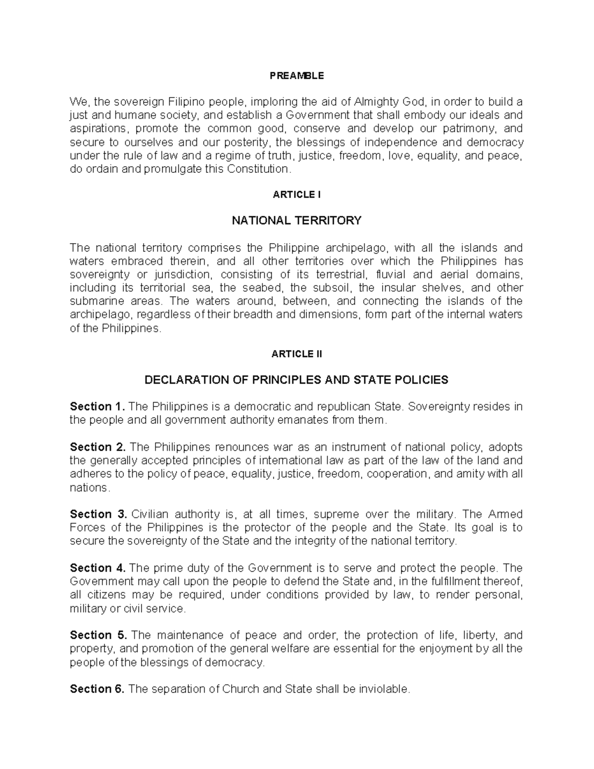 Preamble - notes - PREAMBLE We, the sovereign Filipino people ...