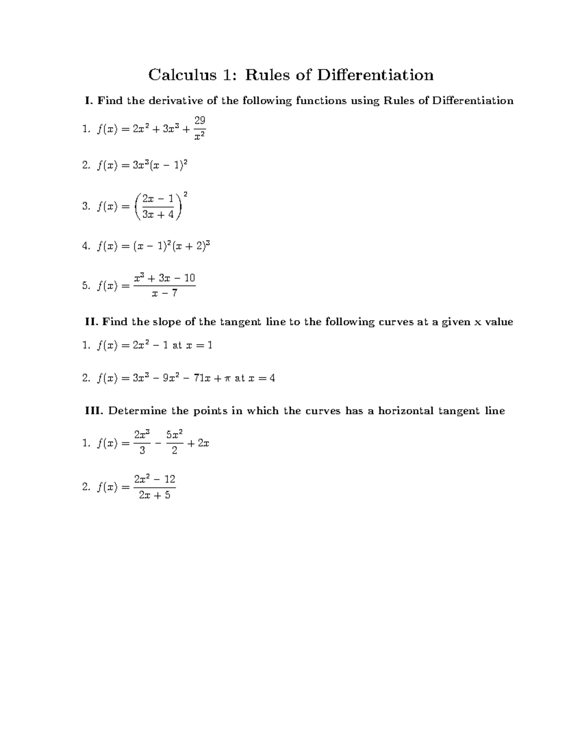 Calculus 1: Rules of Differentiation I - Derivatives & Tangents - Studocu