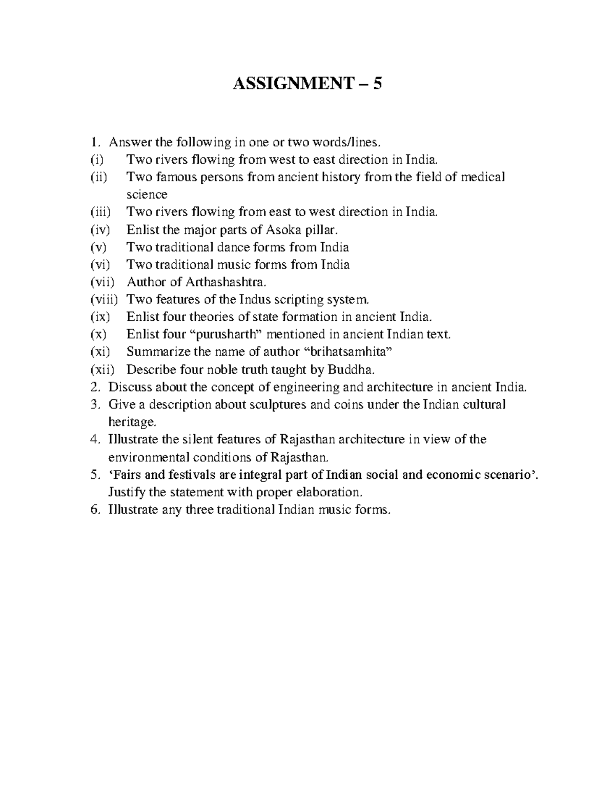 Assignment 5: Key Topics in Ancient Indian History and Culture - Studocu