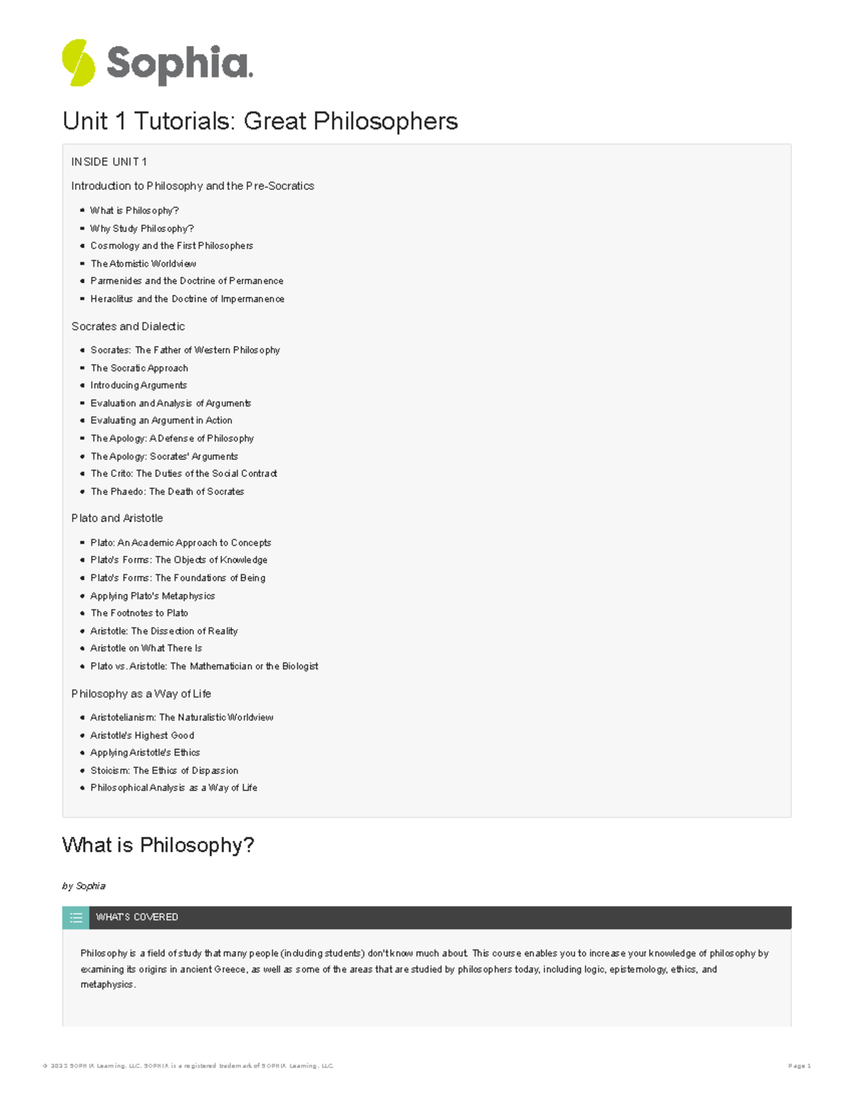 Sophia Learning - PHIL1001 - Unit 1 Tutorial: Ancient Greek ...
