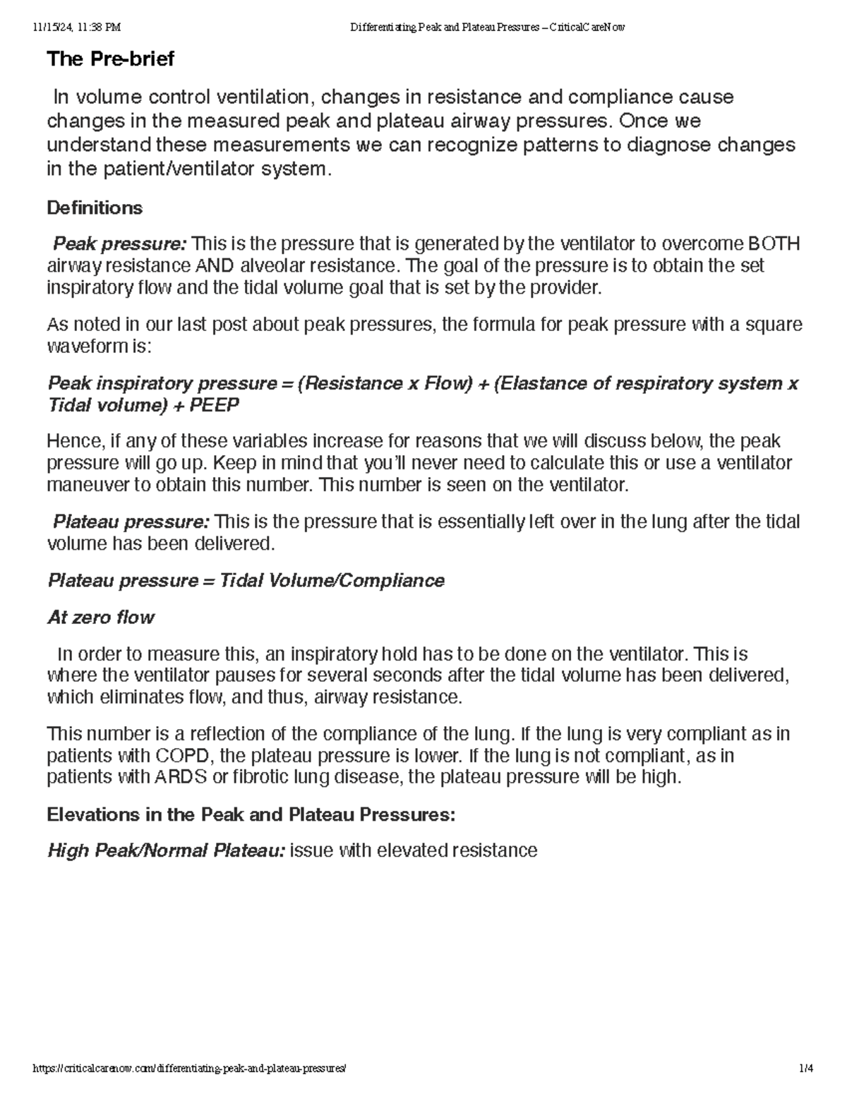 Differentiating Peak & Plateau Pressures in Ventilation ...