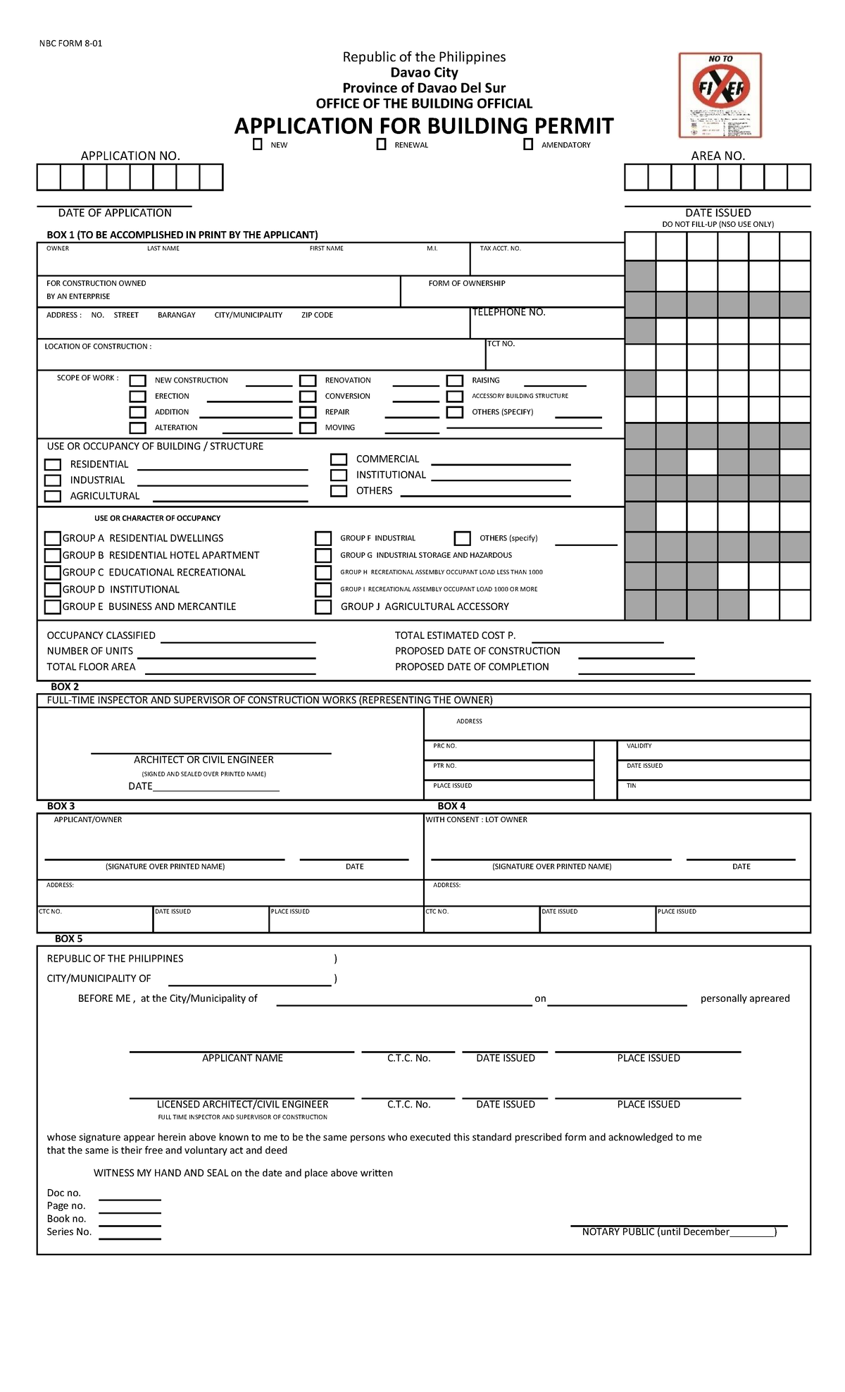 Building Permit Forms Davao City - NBC FORM 8- NEW RENEWAL AMENDATORY ...