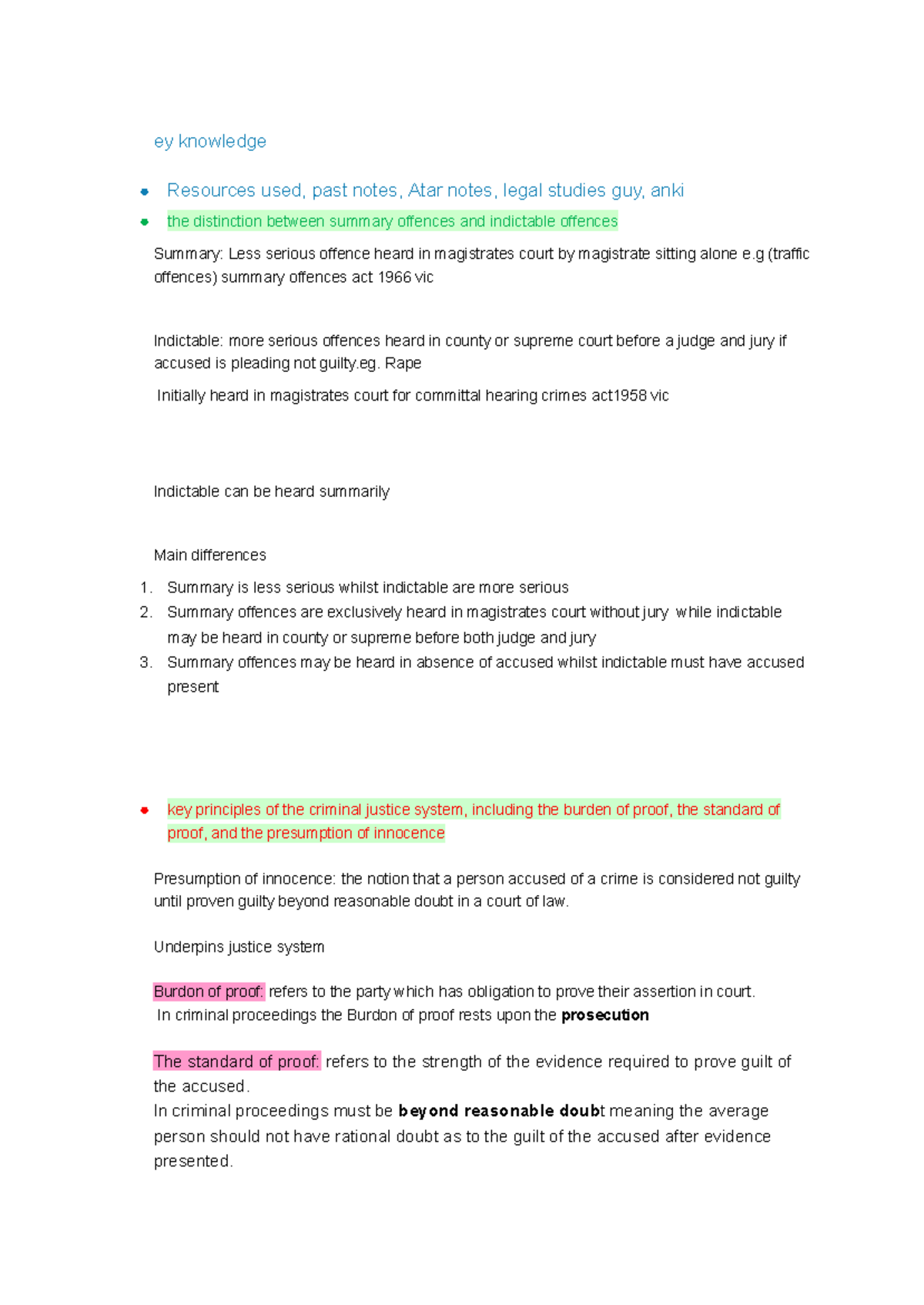 Legal Studies Notes: Summary vs. Indictable Offences (XYZ) - Studocu