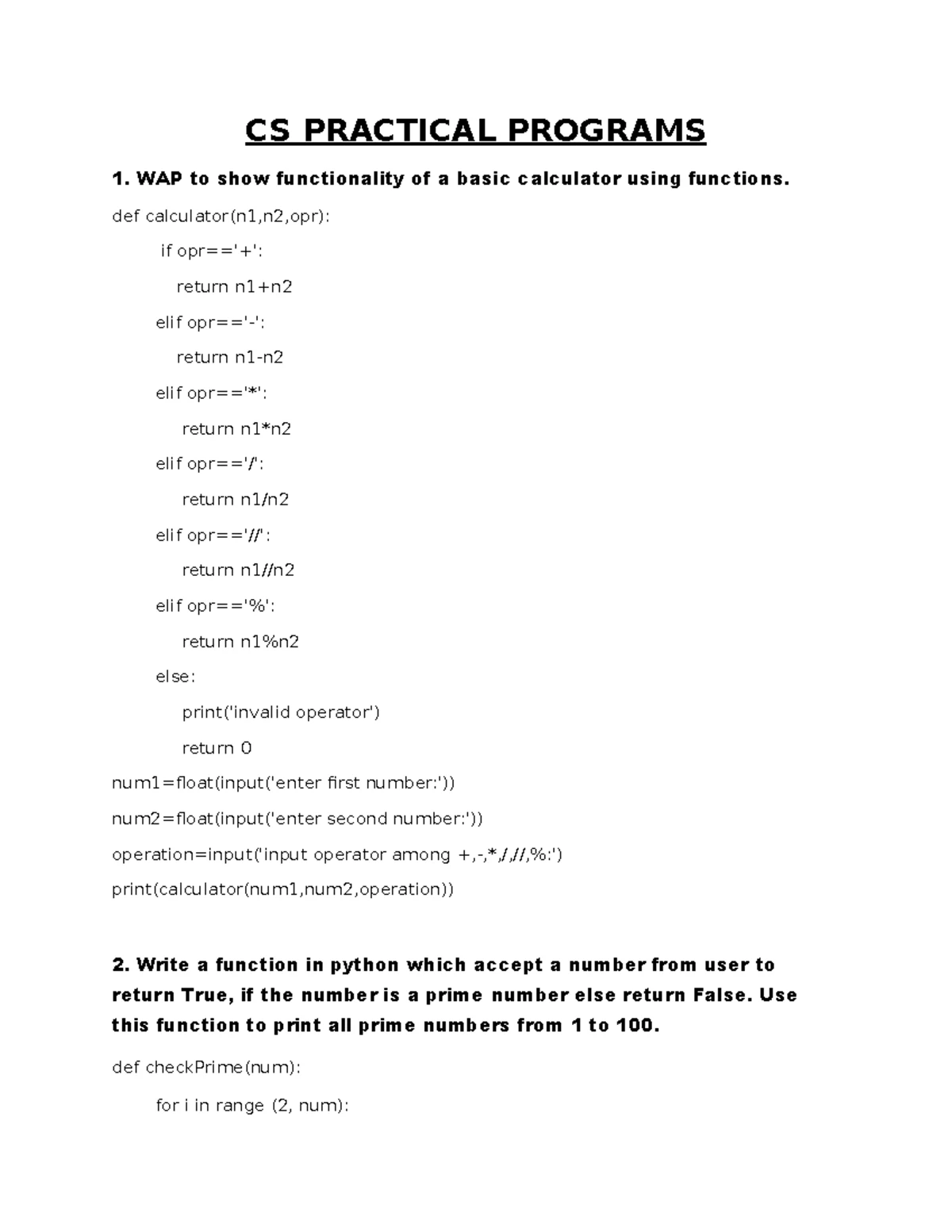 Computer Science Practical File XII - Date : Experiment No: 11 Program 1: Program to create CSV ...