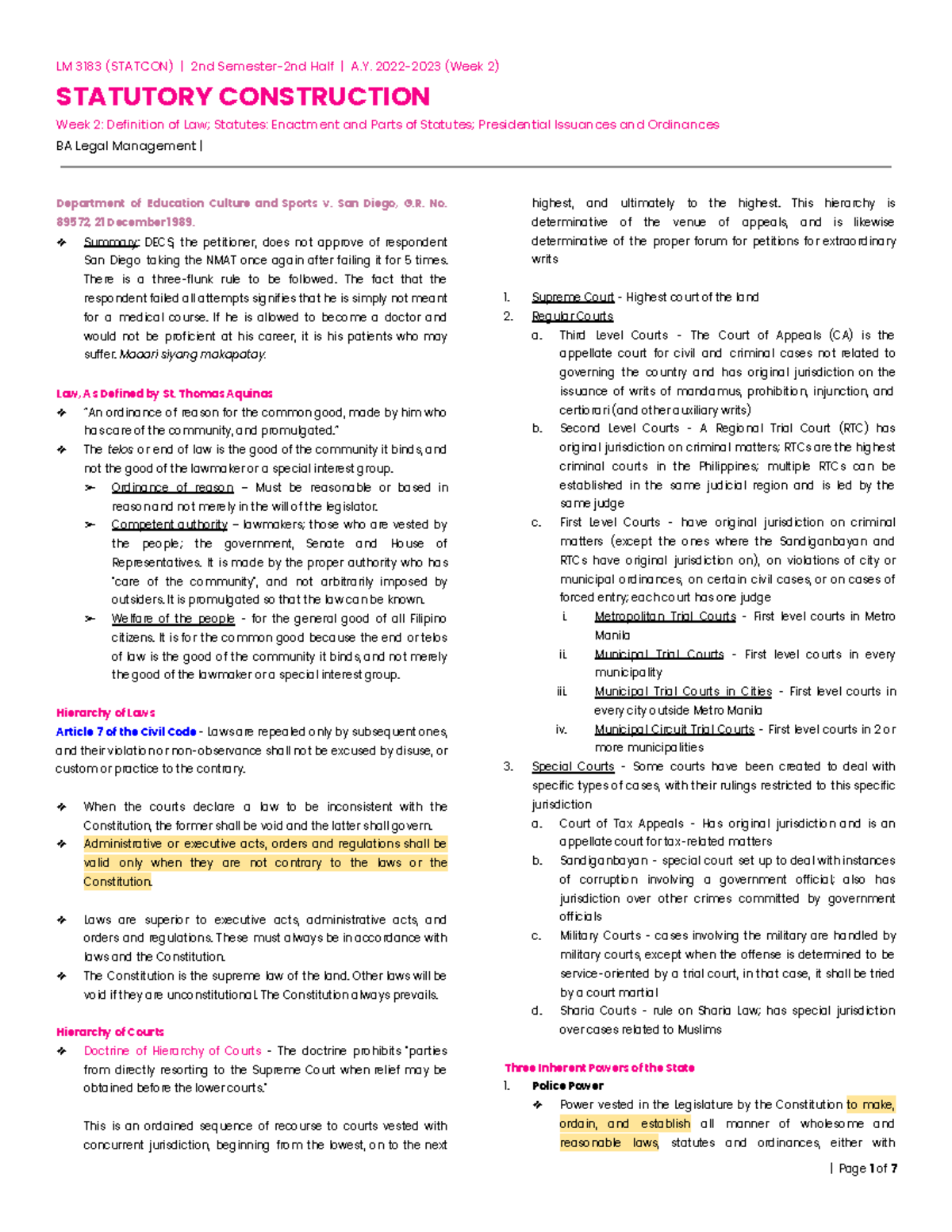 Statutory Construction Prelims Study Guide (UST BA Legal Management ...
