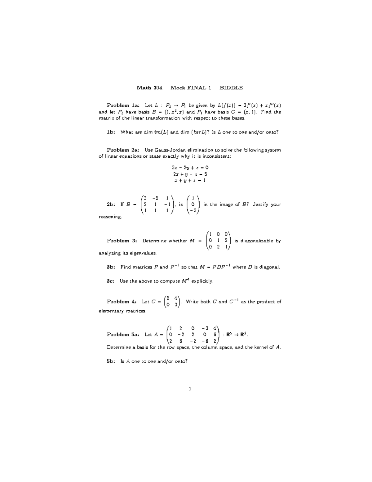 Math 304 Final Mock Exam 1 Practice Questions and Solutions - Studocu
