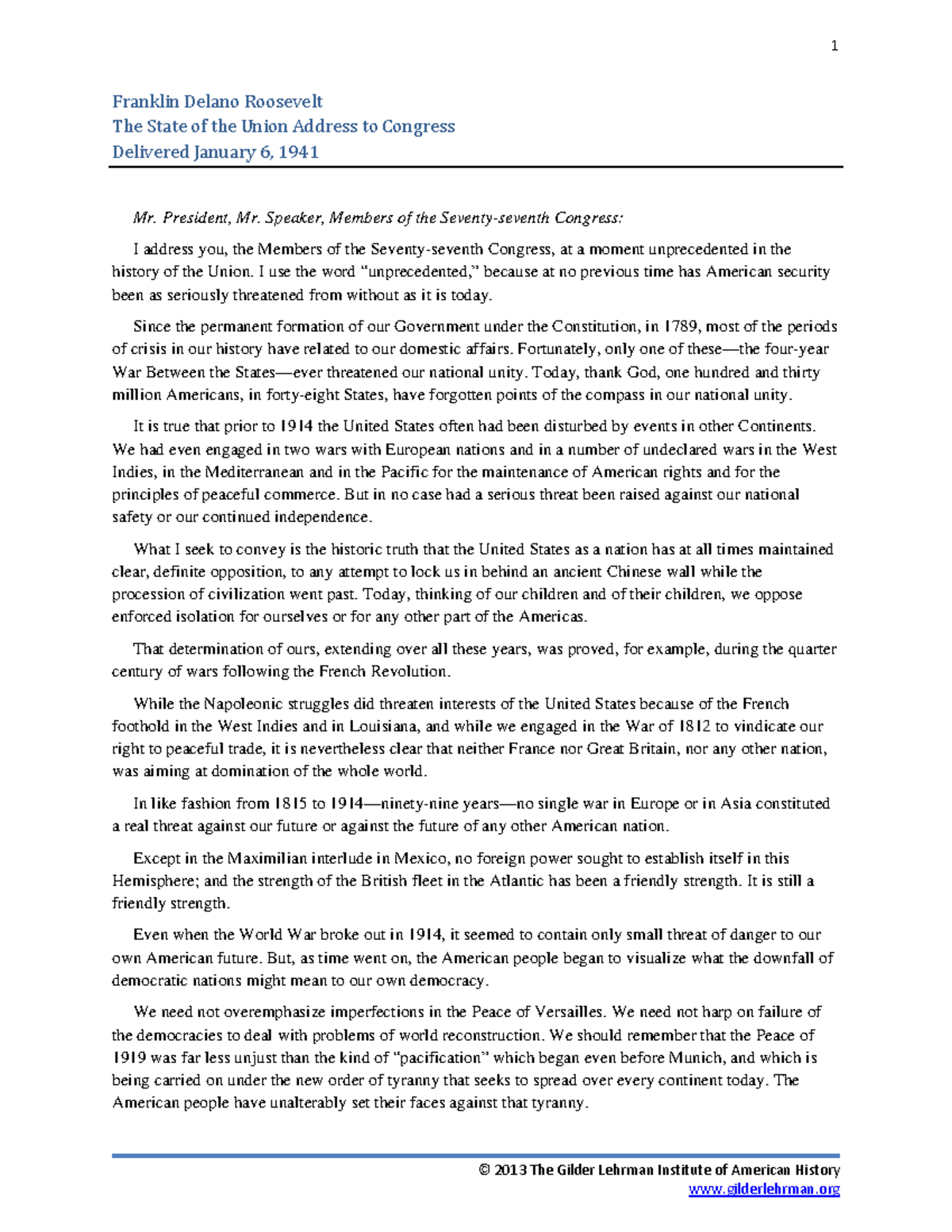 Four Freedoms Speech - Just a little something. - © 2013 The Gilder ...