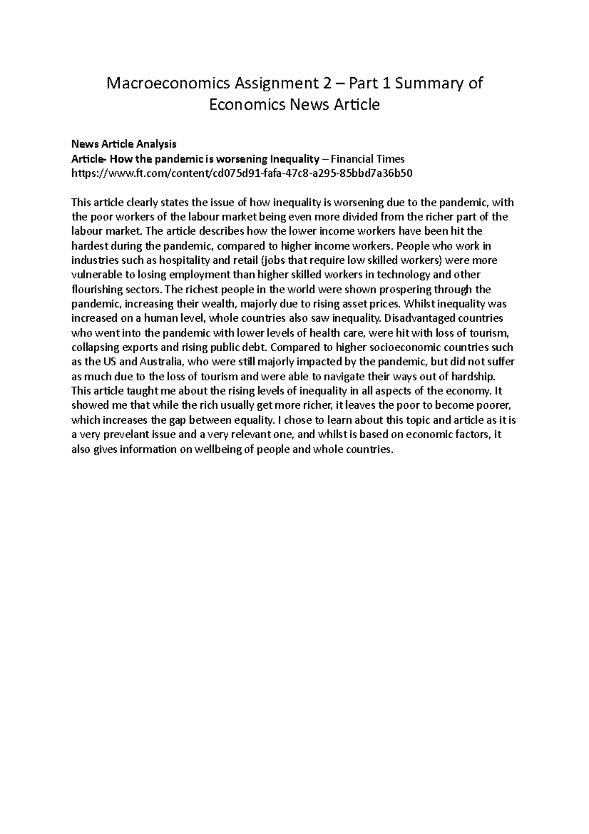 Macroeconomics Assignment 2- news article summary - Macroeconomics ...