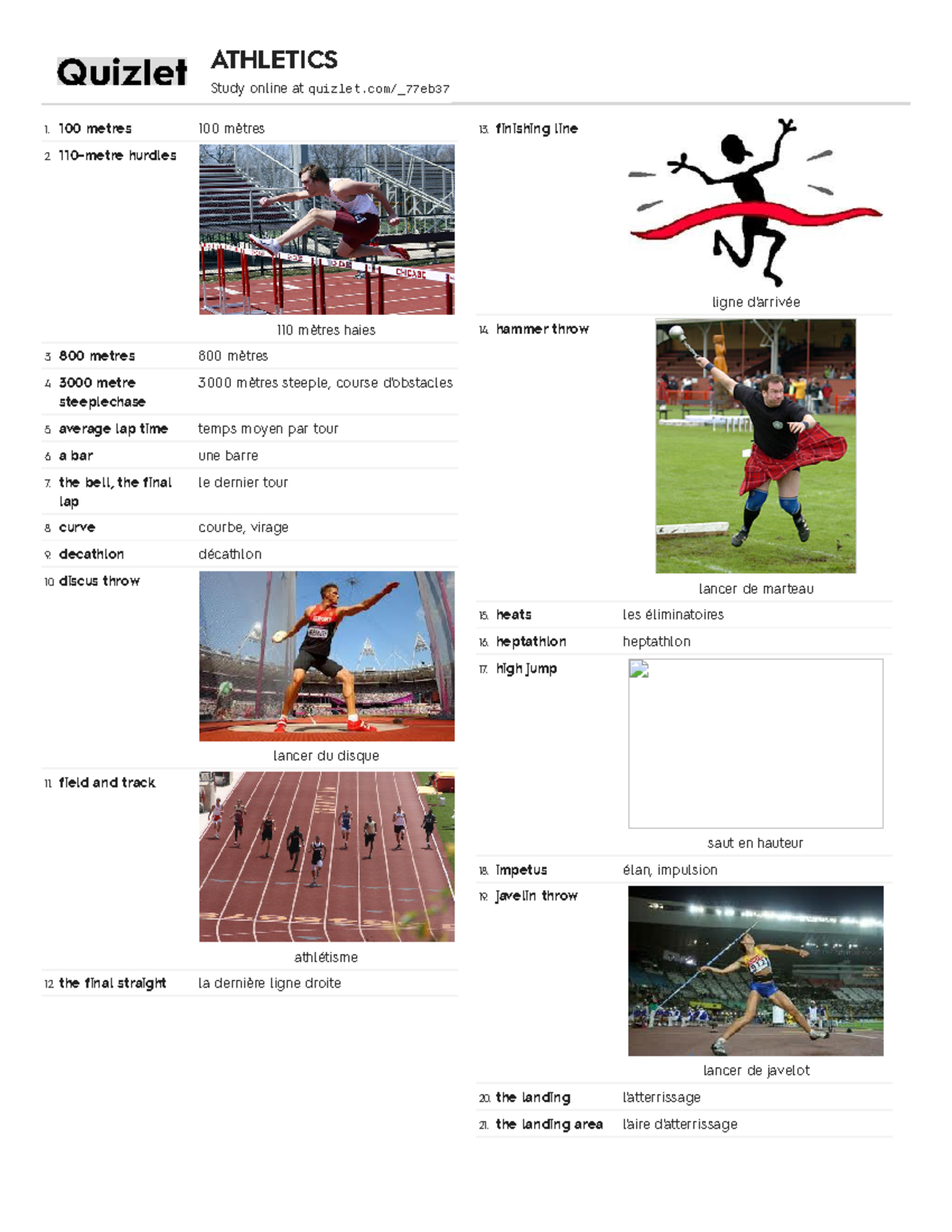 ATHLETICS GLOSSARY: Key Terms & Vocabulary for Track Events - Studocu