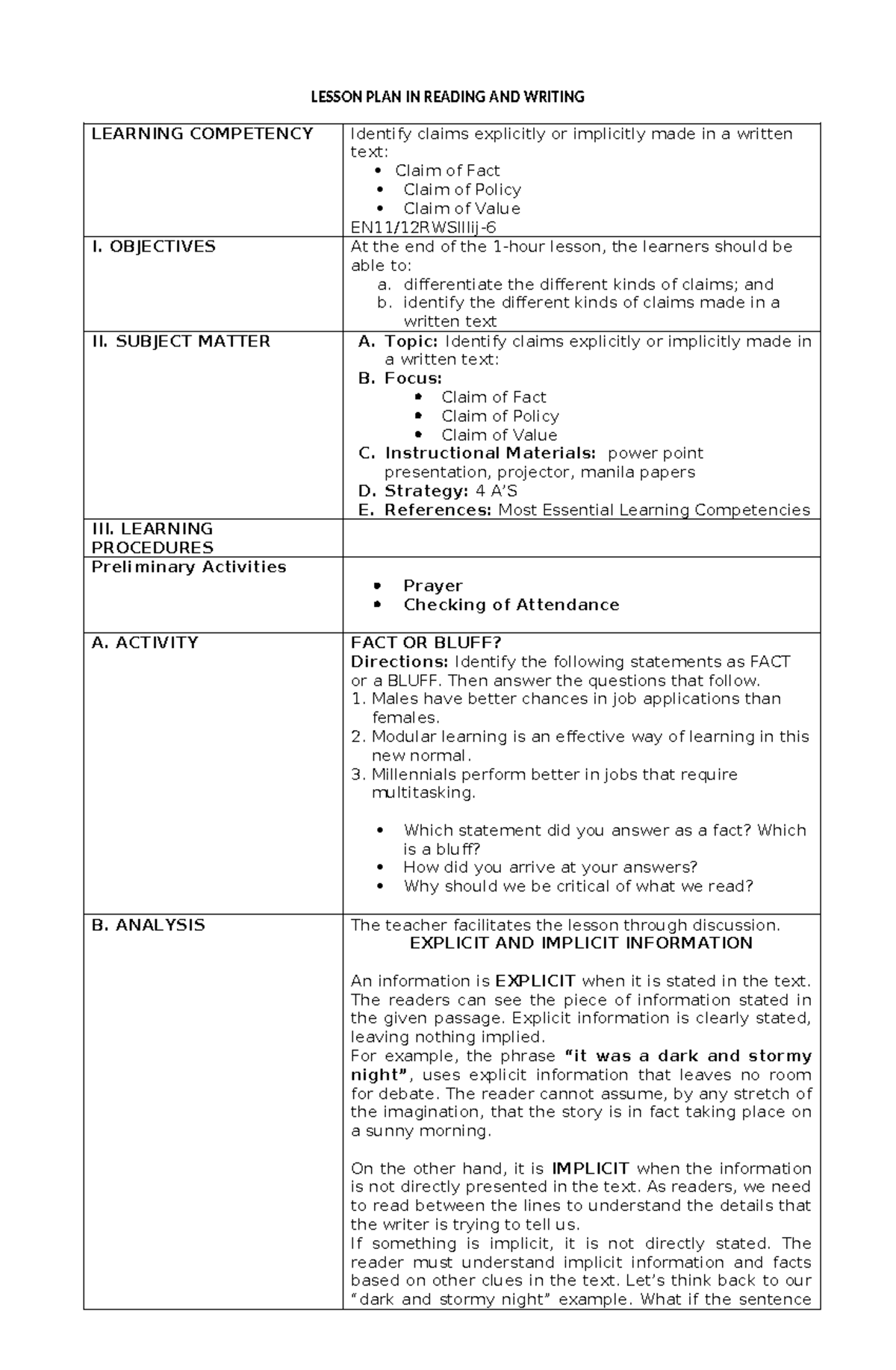 Q3 Lesson 3: Understanding Claims of Fact, Policy, and Value - Studocu