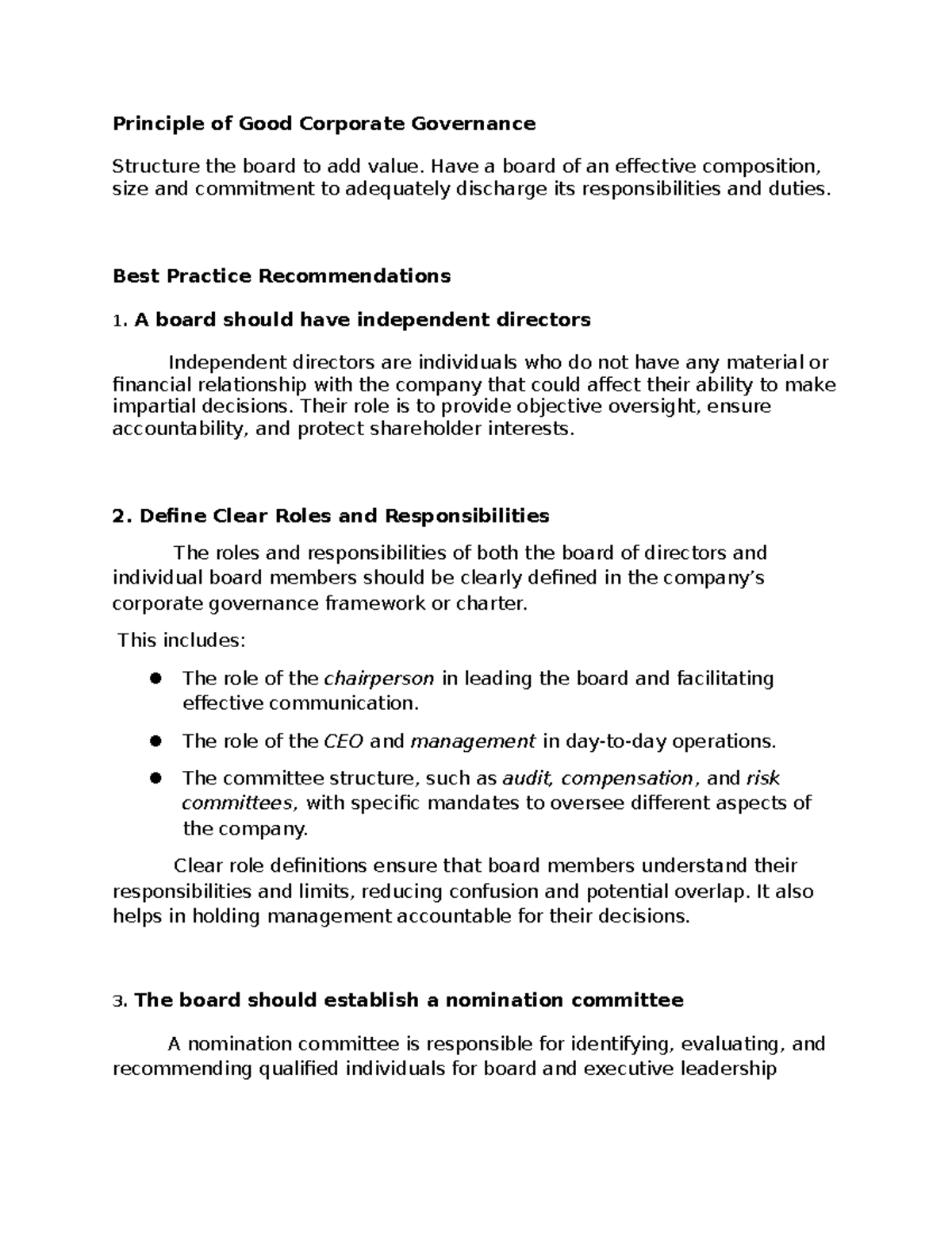Good-governance - Structure the board. Principle of good governance ...