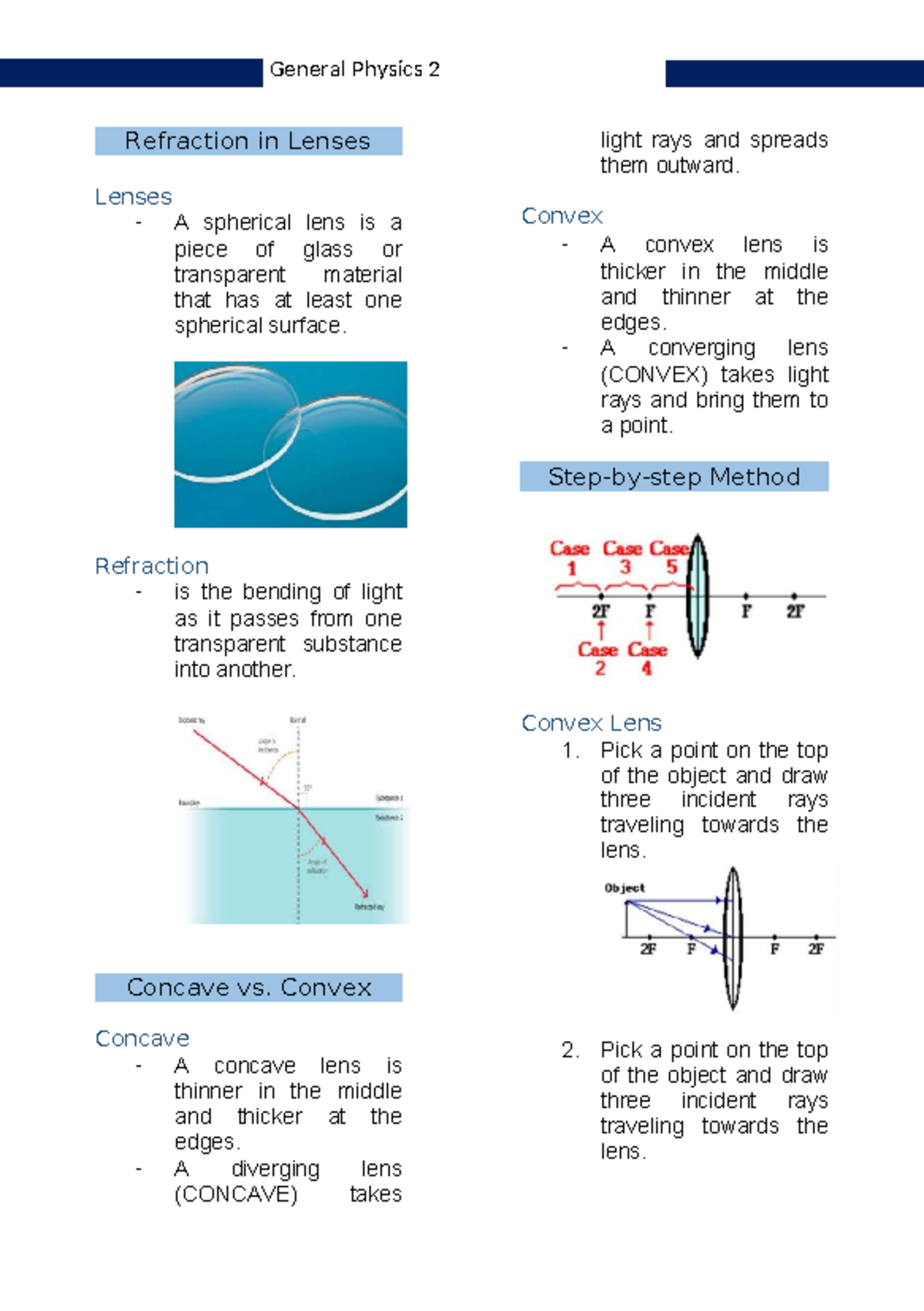 General Physics 2: Refraction and Lenses Overview - Studocu