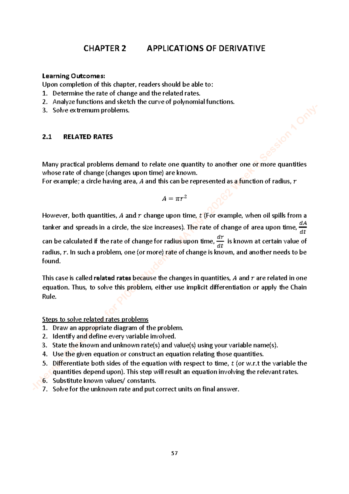 CHAPTER 2: APPLICATIONS OF DERIVATIVES - MAT097 Week 3 Notes - Studocu