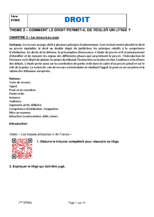 Droit et économie - STMG - Première - Baccalauréat Technologique - Studocu