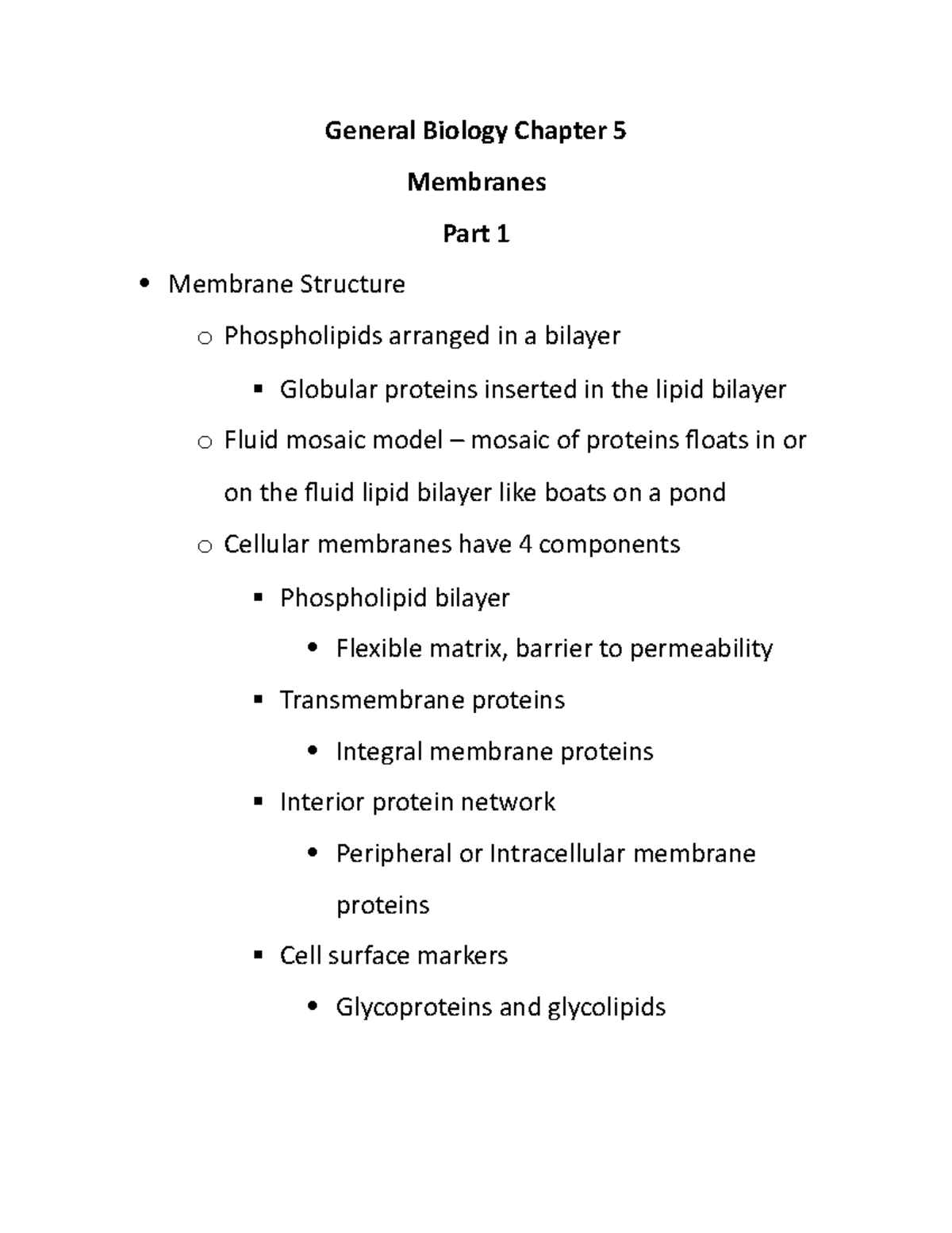 General Biology Chapter 5 Part 1 - General Biology Chapter 5 Membranes ...