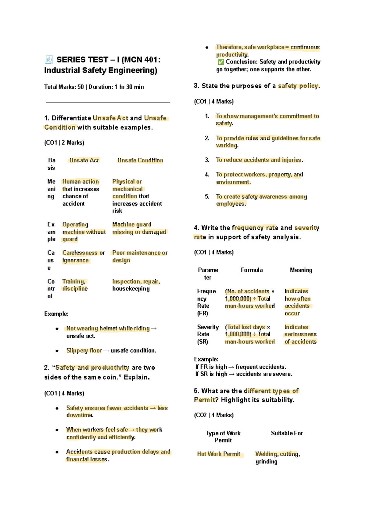 Series TEST I & II (MCN 401: Industrial Safety Engineering) - Studocu