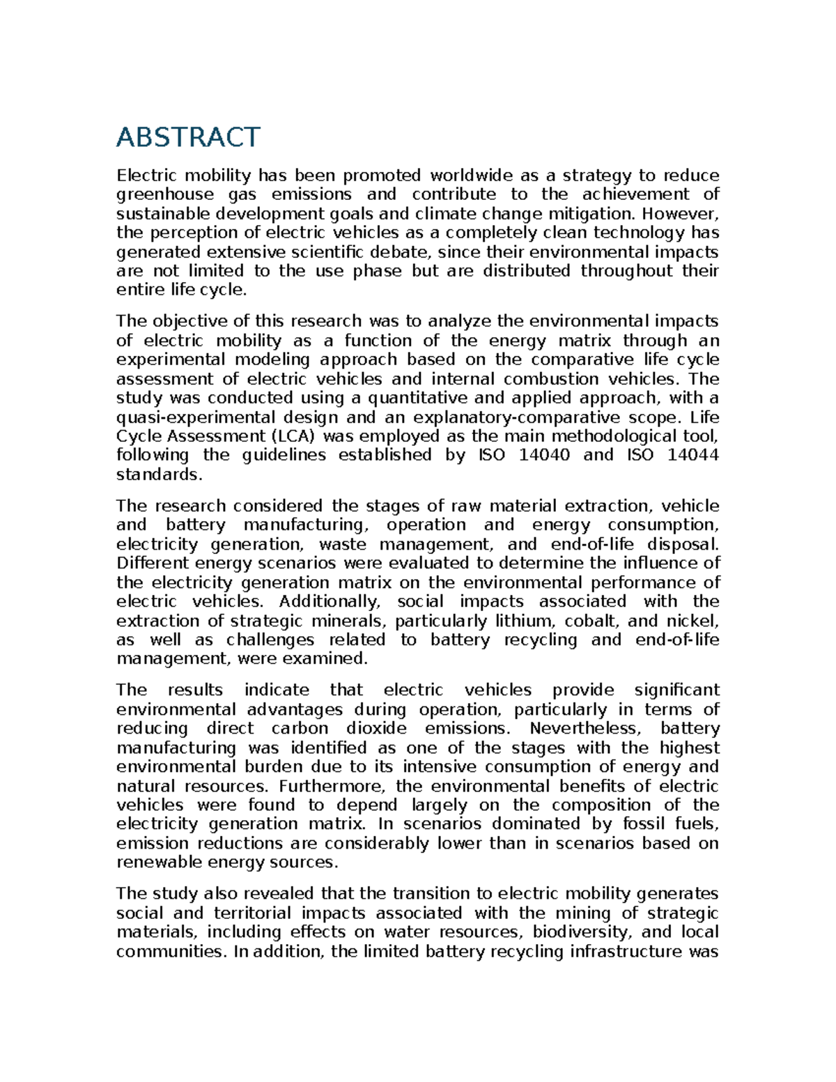 Electric Mobility & Environmental Impacts: A Life Cycle Assessment ...