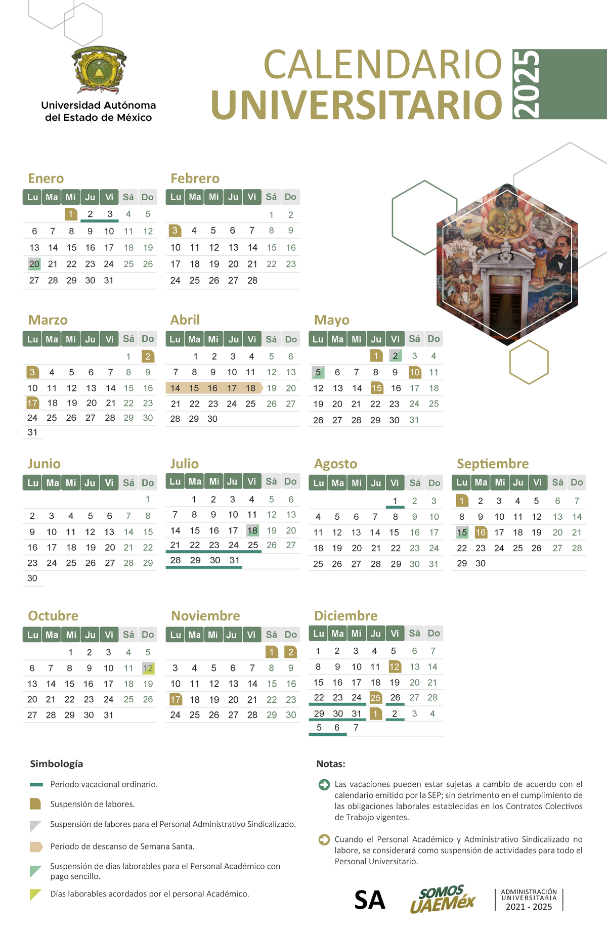 Calendario Universitario UAEMex 2025 - Dirección de RH - Studocu