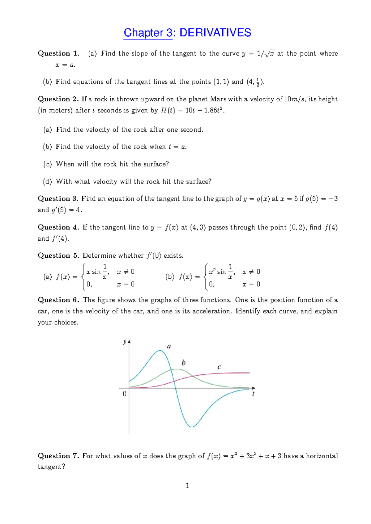 Chapter 3: Derivatives Exam Questions and Solutions (Course Code: e345 ...