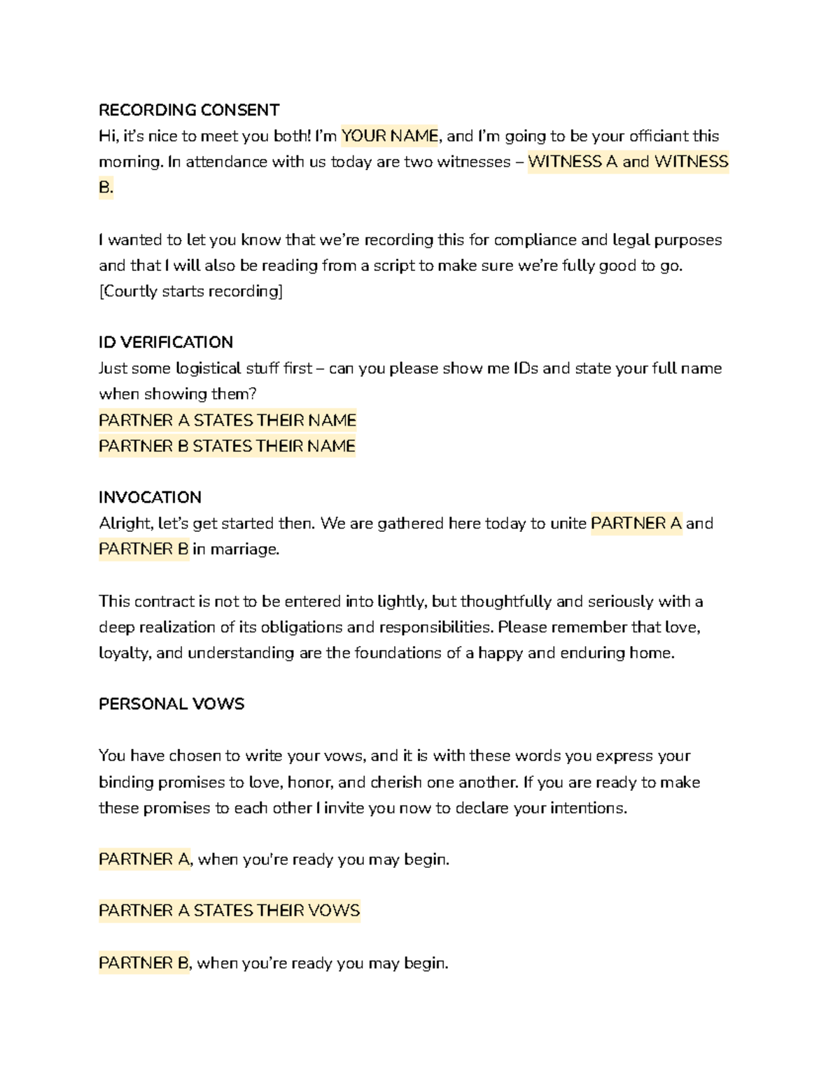 Sample Ceremony Script for Marriage Officiant - Studocu