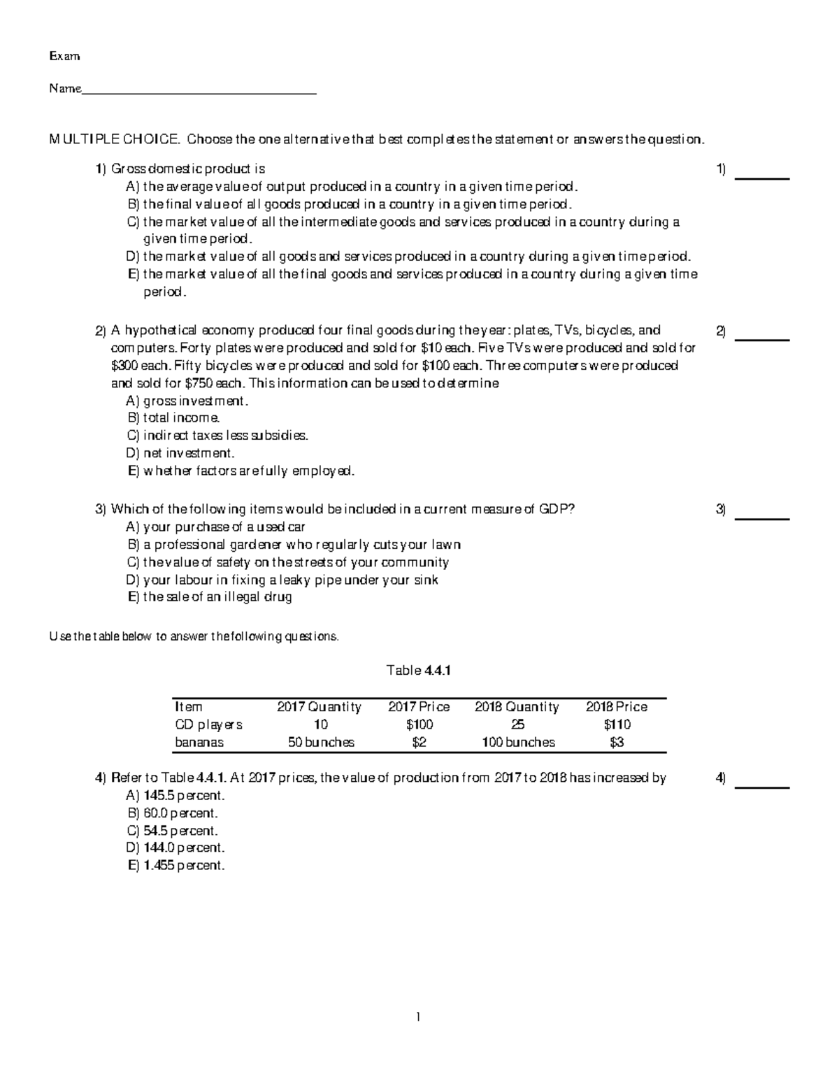 Chapter 4 Economics Work: Multiple Choice Exam Review - Studocu