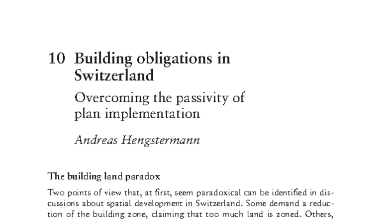 Building Obligations in Switzerland: Addressing the Land Paradox - Studocu