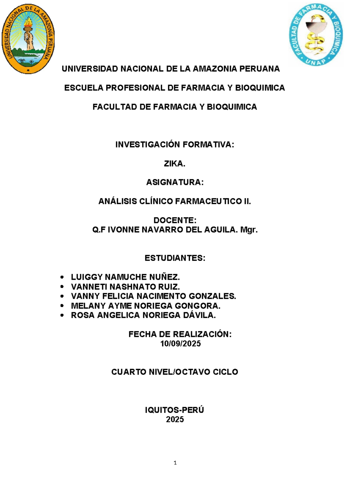 Informe Grupal sobre Zika - Análisis Clínico Farmacéutico II - Studocu