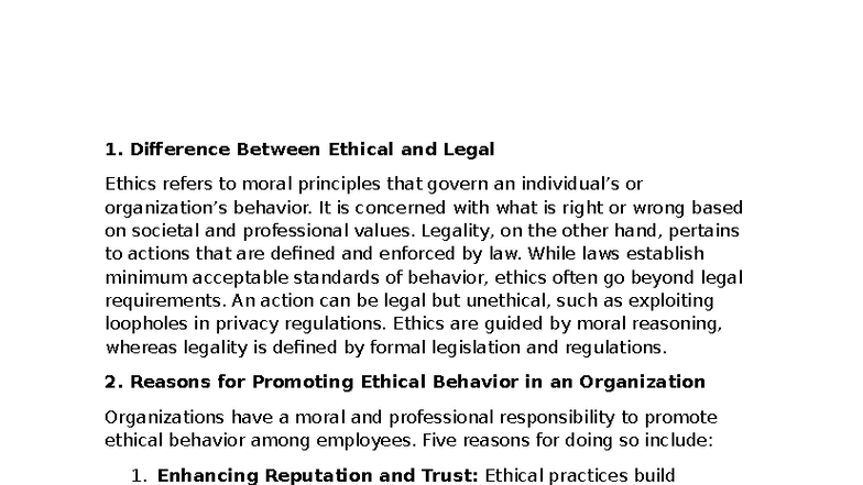 Ethics vs. Legality: Understanding Principles and Practices - Studocu