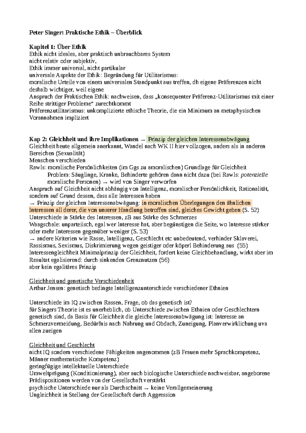 Zusammenfassung Singer- Praktische Ethik - Peter Singer: Praktische ...