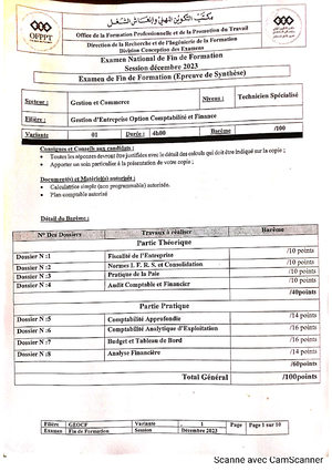 Correction d'EFF 2022 V1: Examen National de Fin de Formation - TSFC ...